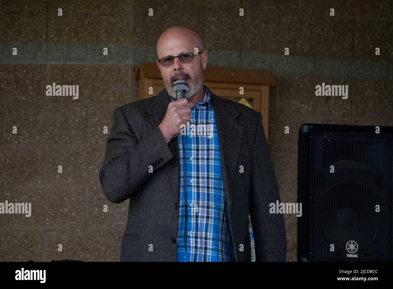 June 11, 2022, Coeur d' Alene, Idaho, USA: Todd Engel speaks to a crowd ...