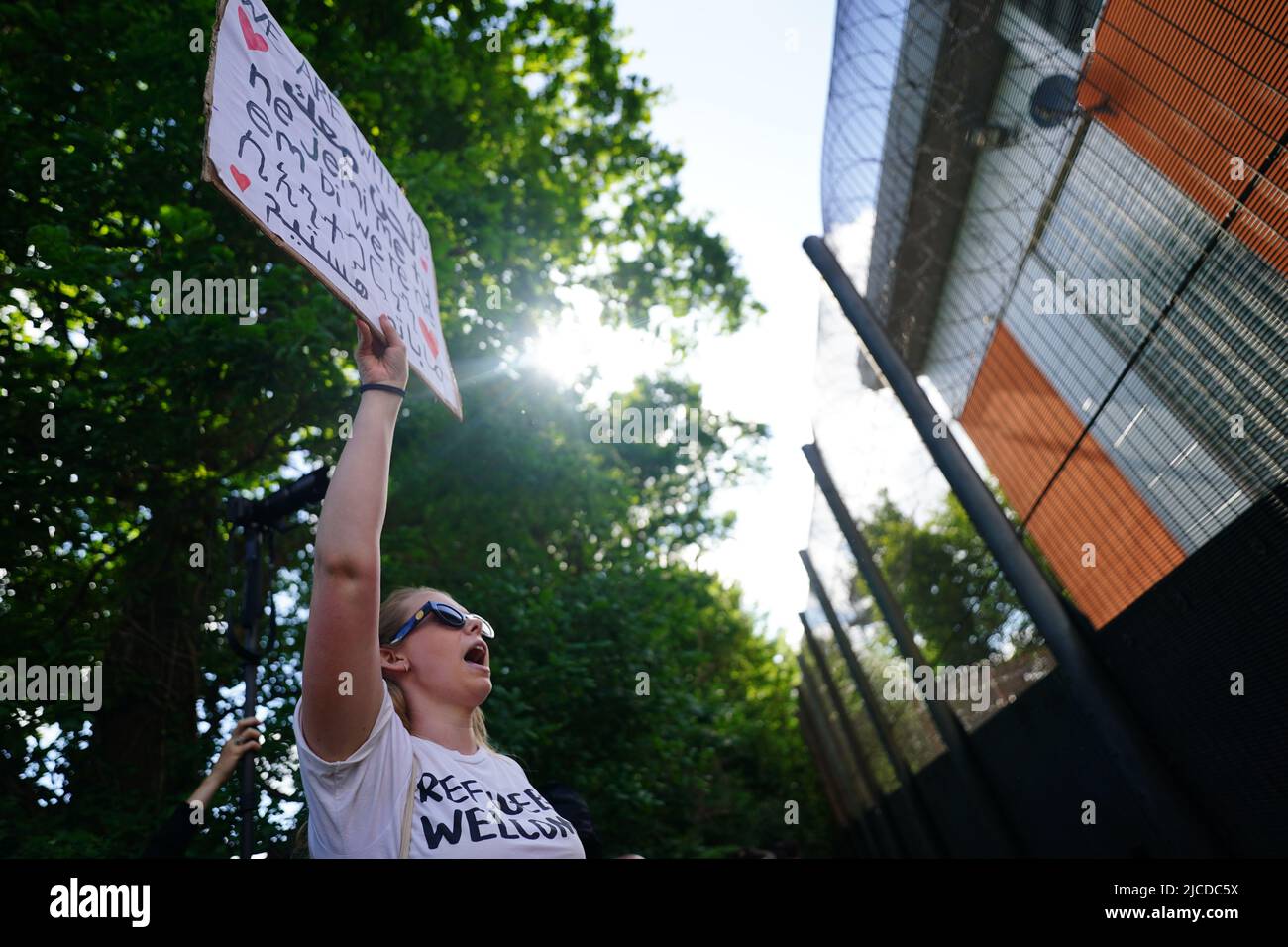 Demonstrators at Brook House Immigration Removal Centre at Gatwick ...