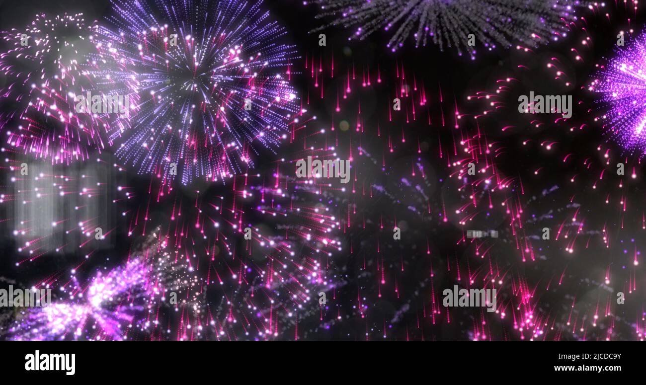 Image of exploding pink fireworks scrolling on black background Stock ...