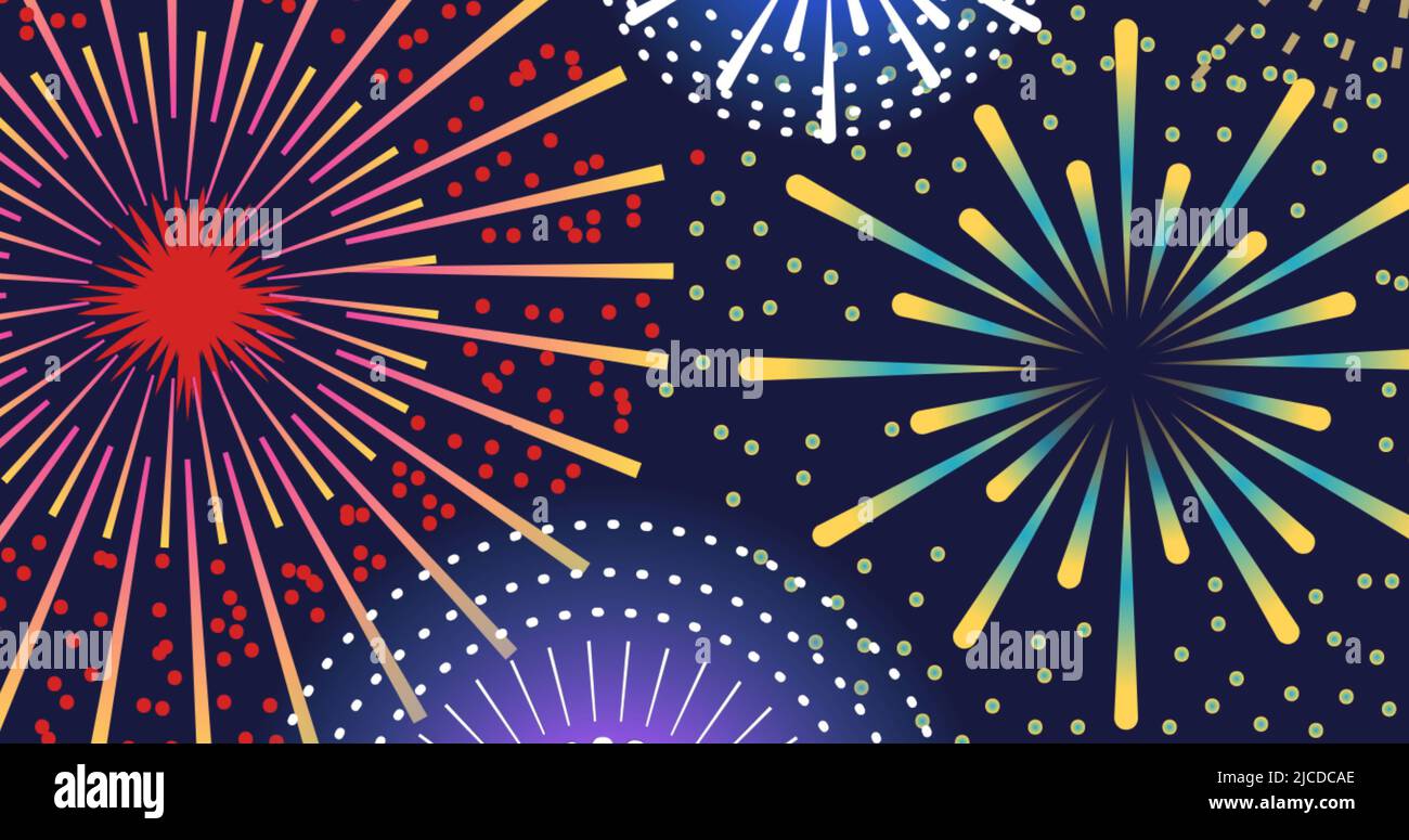 Image of exploding colourful fireworks scrolling on black background ...