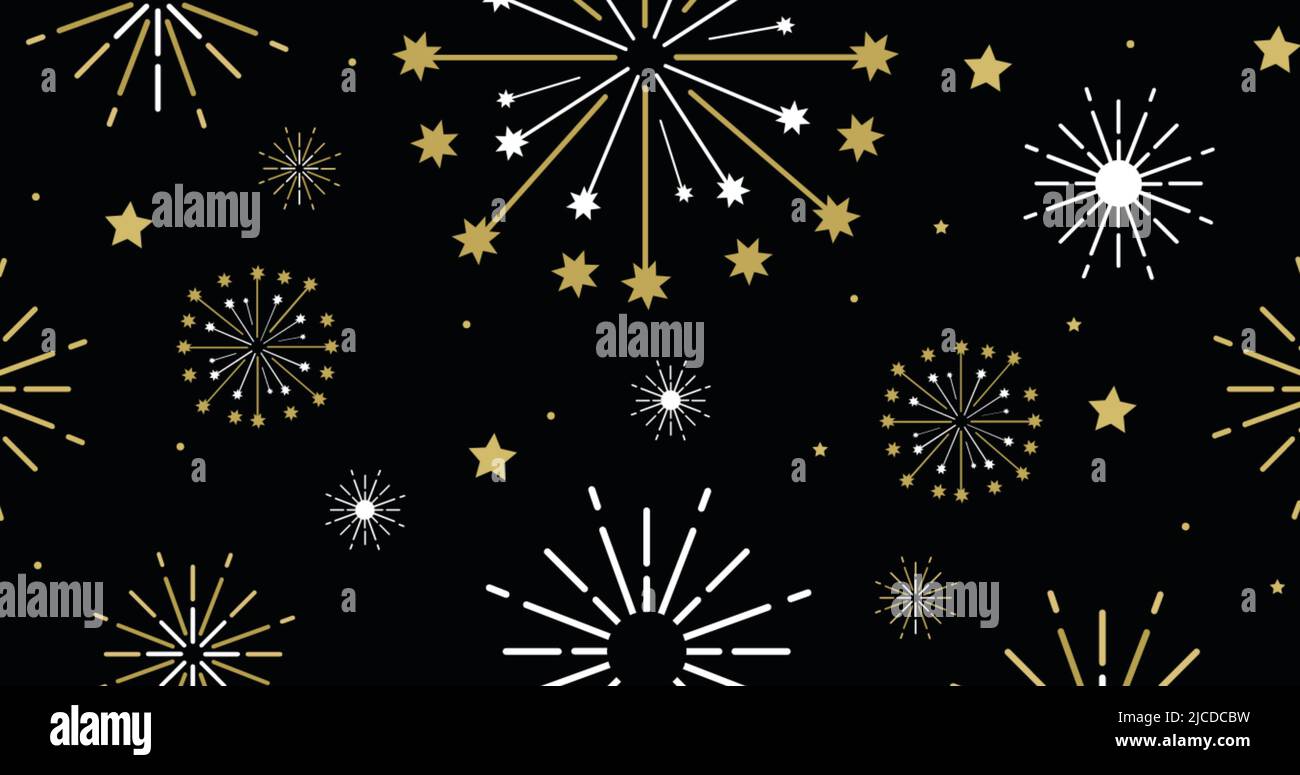 Image of exploding white and gold fireworks scrolling on black background Stock Photo - Alamy