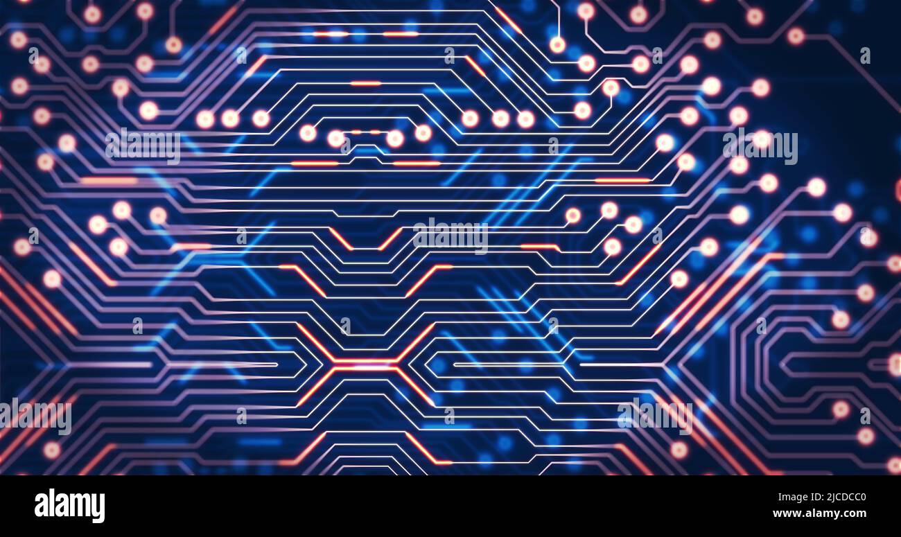 Image of light trails moving over computer circuit board Stock Photo ...