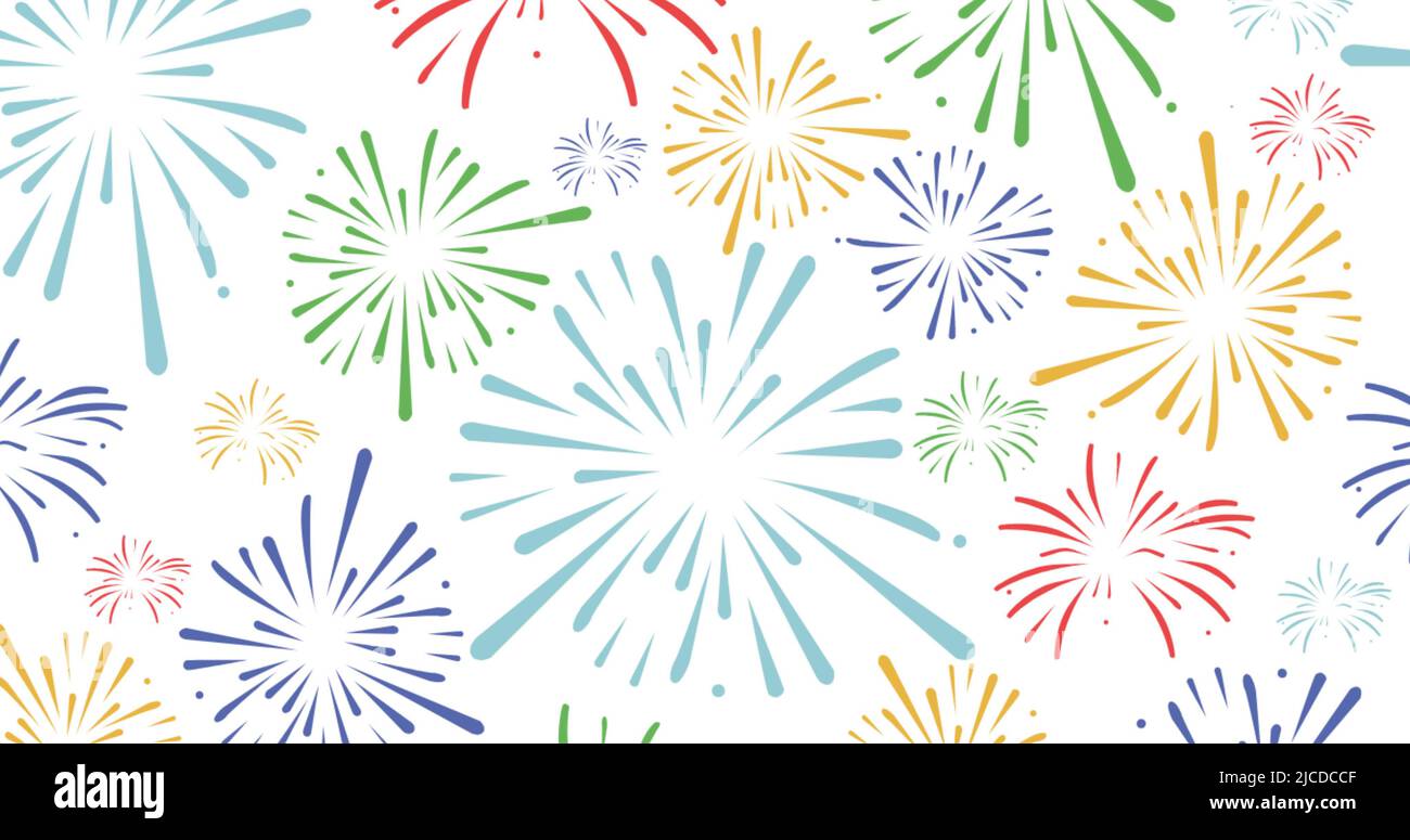 Image of exploding colourful fireworks scrolling on white background ...