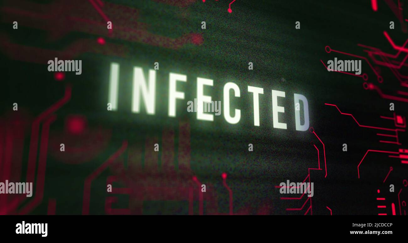 Image of interference over infected text, data processing and computer ...