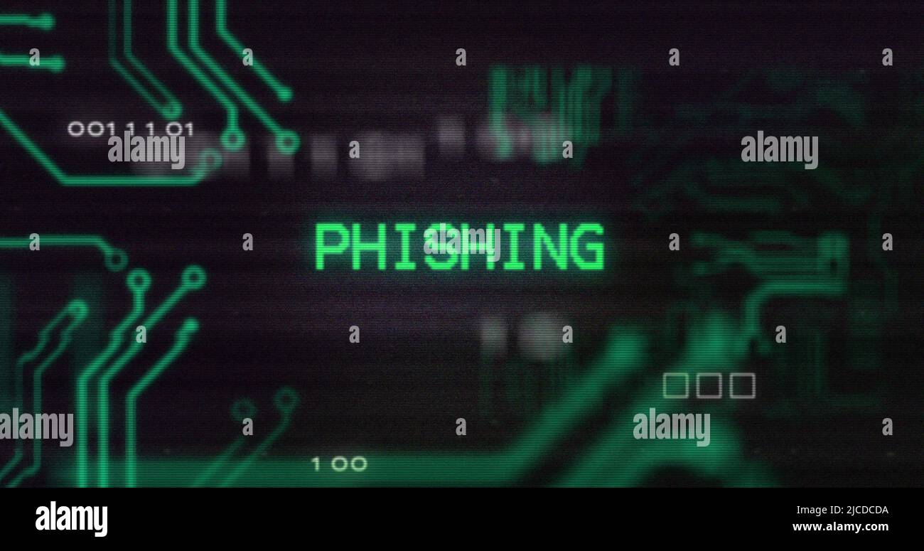 Image of interference over phishing text, data processing and computer ...