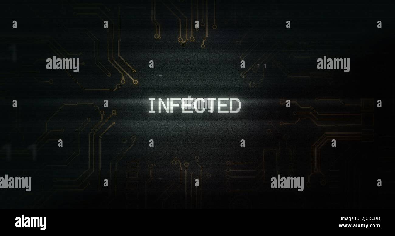 Image of interference over infected text, data processing and computer circuit board Stock Photo ...