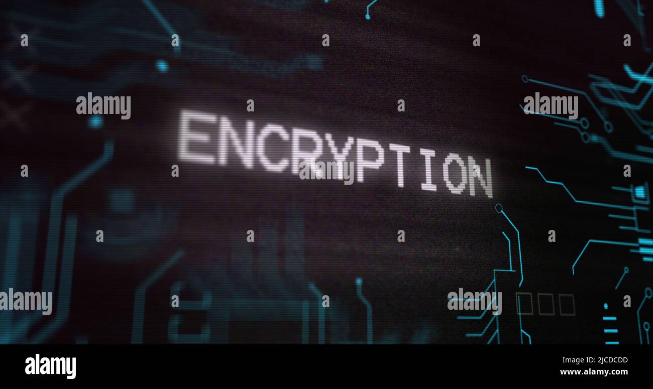 Image of interference over encryption text, data processing and computer circuit board Stock ...
