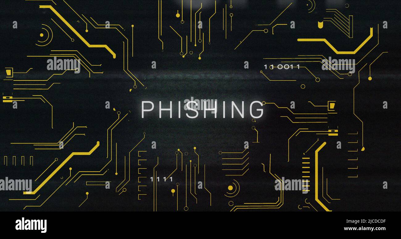 Image of interference over phishing text, data processing and computer circuit board Stock Photo ...