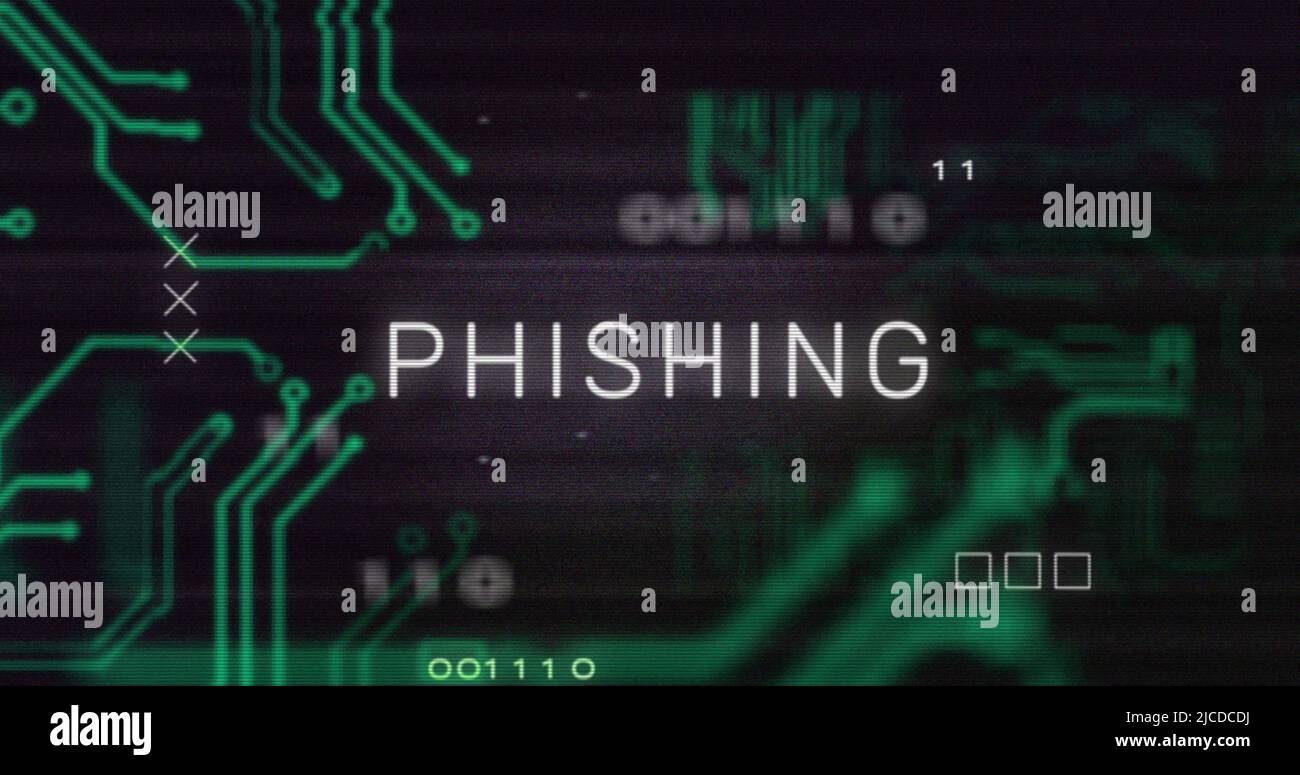 Image of interference over phishing text, data processing and computer ...