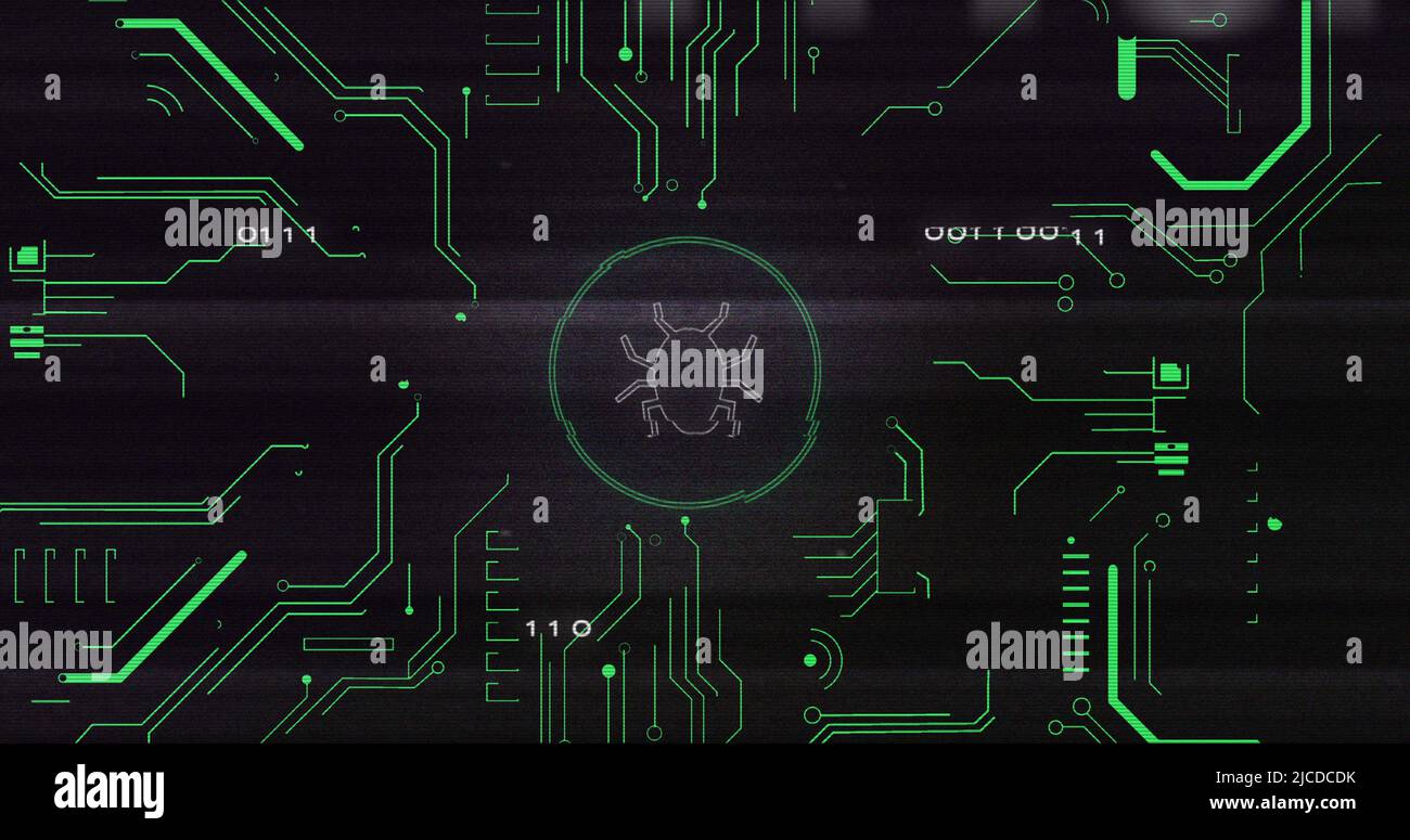 Image of interference over bug icon , data processing and computer ...