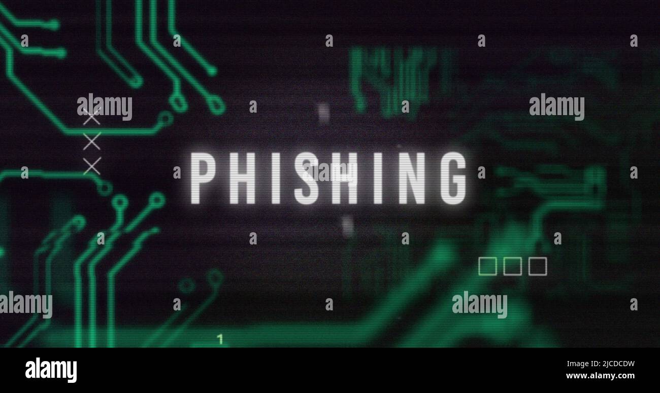 Image of interference over phishing text, data processing and computer circuit board Stock Photo ...