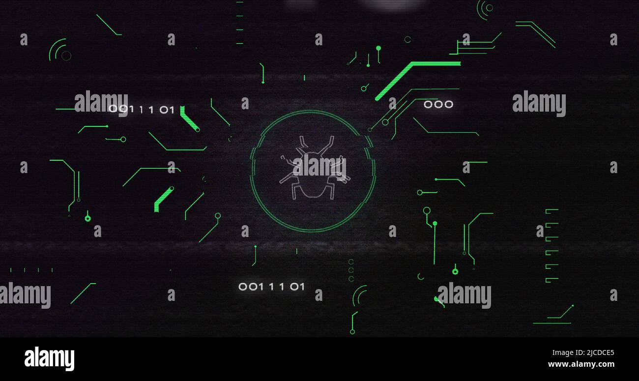 Image of interference over bug icon , data processing and computer ...