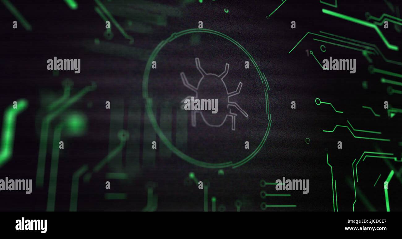 Image of interference over bug icon , data processing and computer ...