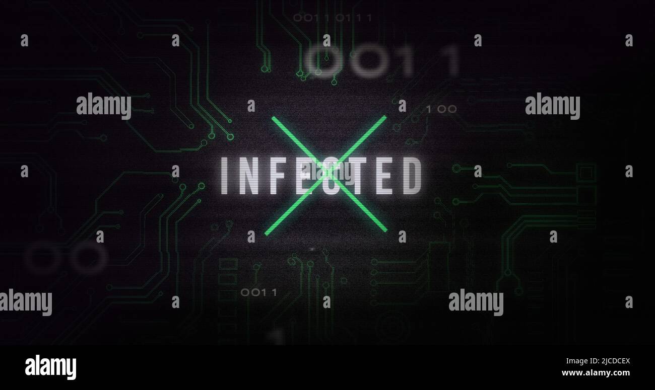 Image of interference over infected text, data processing and computer circuit board Stock Photo ...