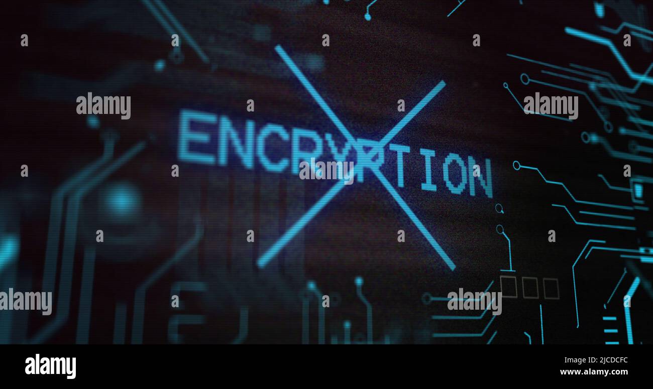 Image of interference over encryption text, data processing and computer circuit board Stock ...