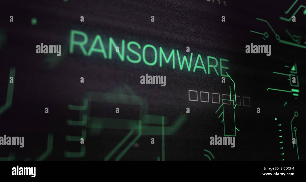 Image of interference over ransomware text, data processing and computer circuit board Stock ...