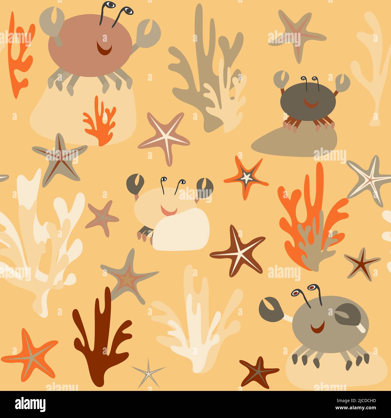 multicolored starfish and crabs seamless pattern without background ...
