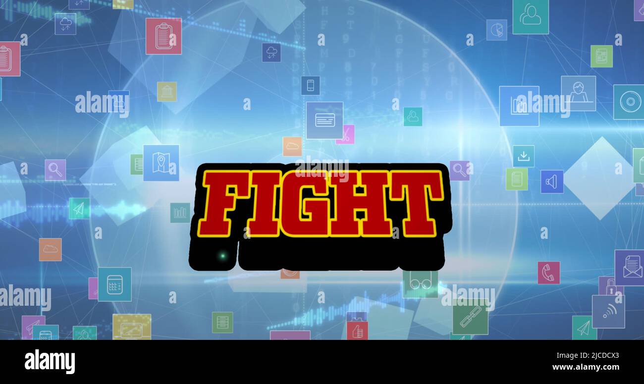 Image of fight text and media icons on blue background Stock Photo - Alamy