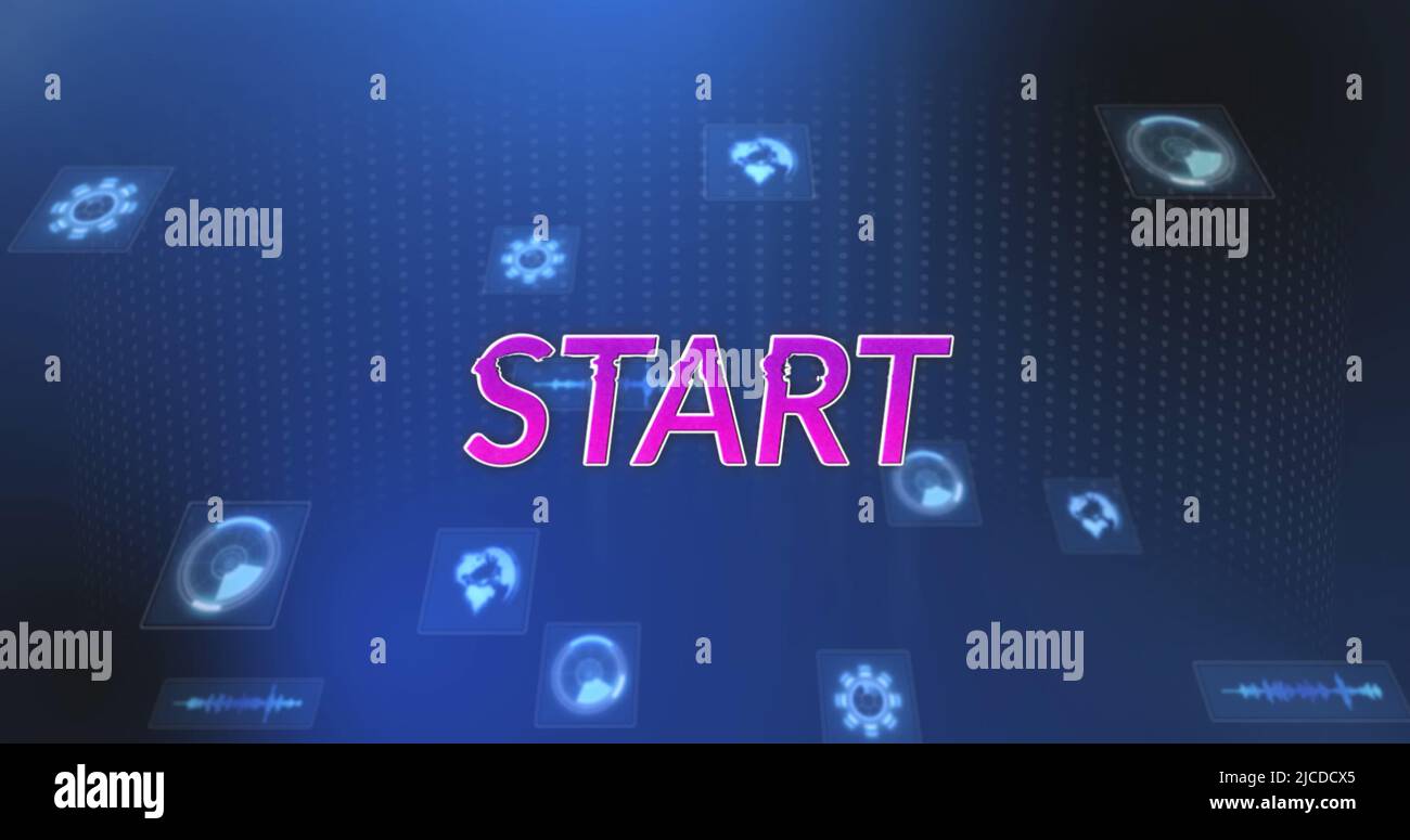 Image of start text and data processing on blue background Stock Photo ...