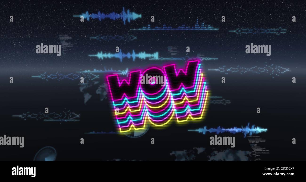 Image of wow text and data processing on black background Stock Photo ...