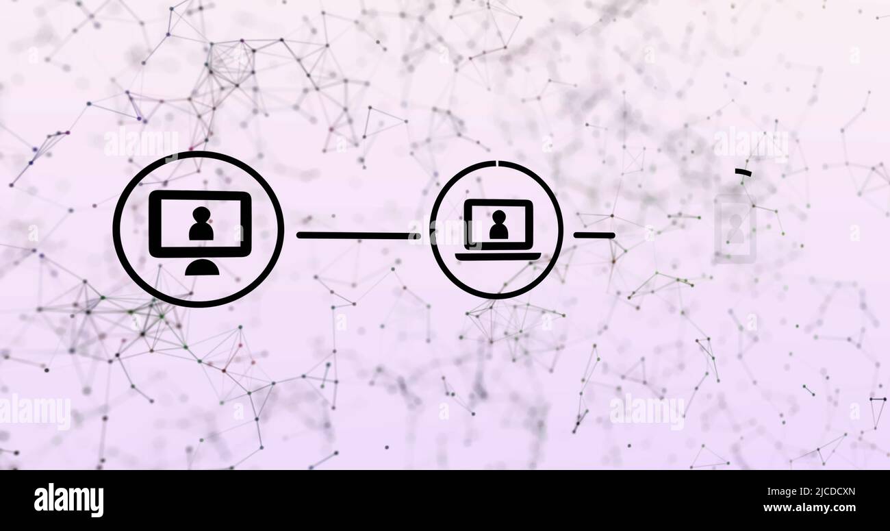 Image of network of connections with icons over white background Stock ...