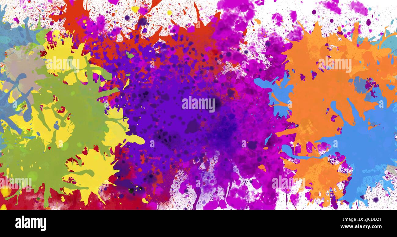 Image of colourful stains over colourful stains on white background ...