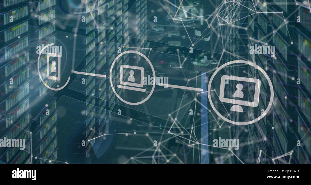 Image of network of connections, data processing over computer servers ...
