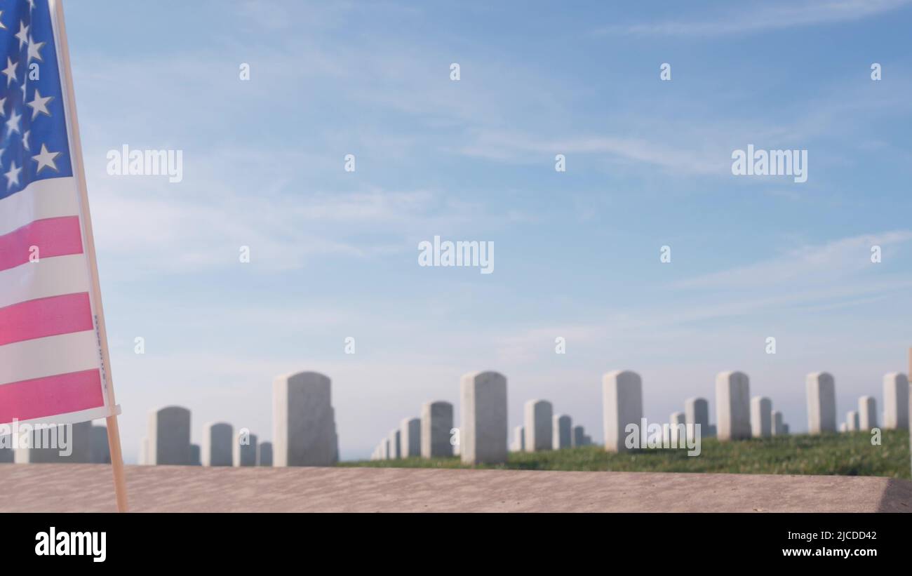 Tombstones and american flag, national memorial cemetery, military ...
