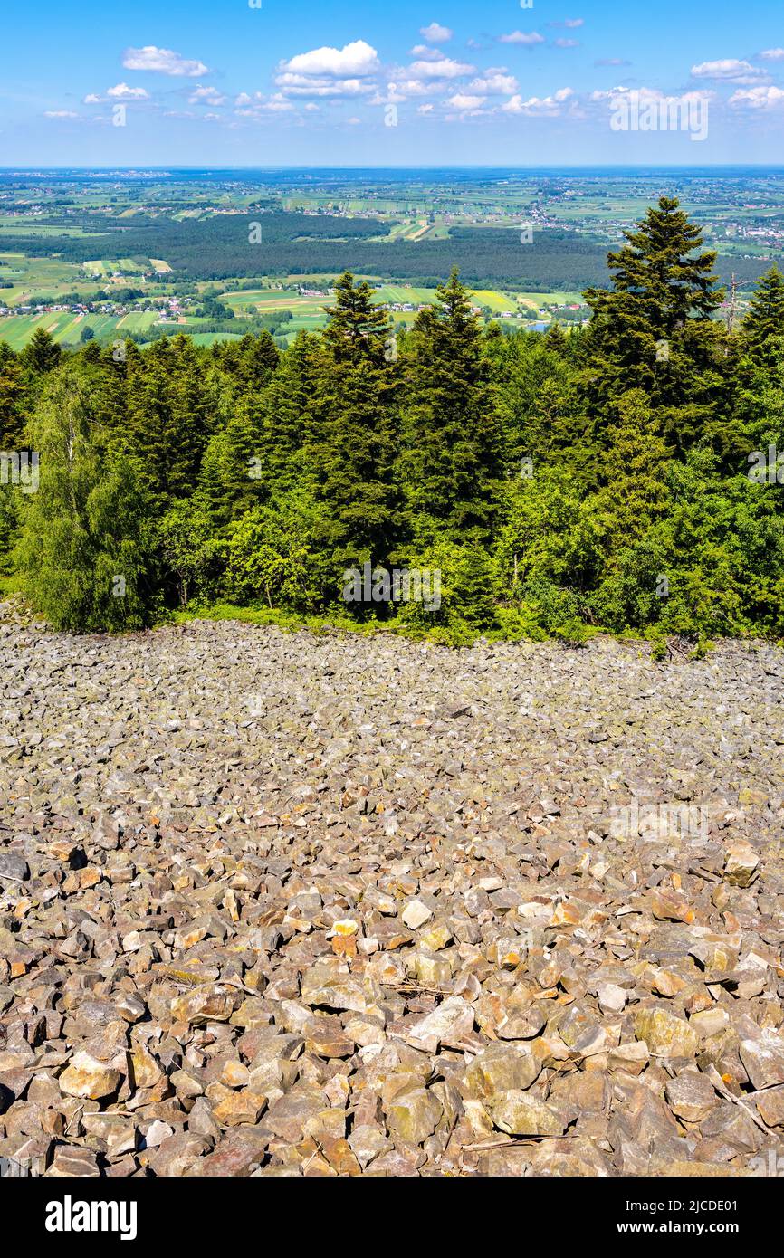 Panorama of Gory Swietokrzyskie Mountains and valleys with Goloborze ...