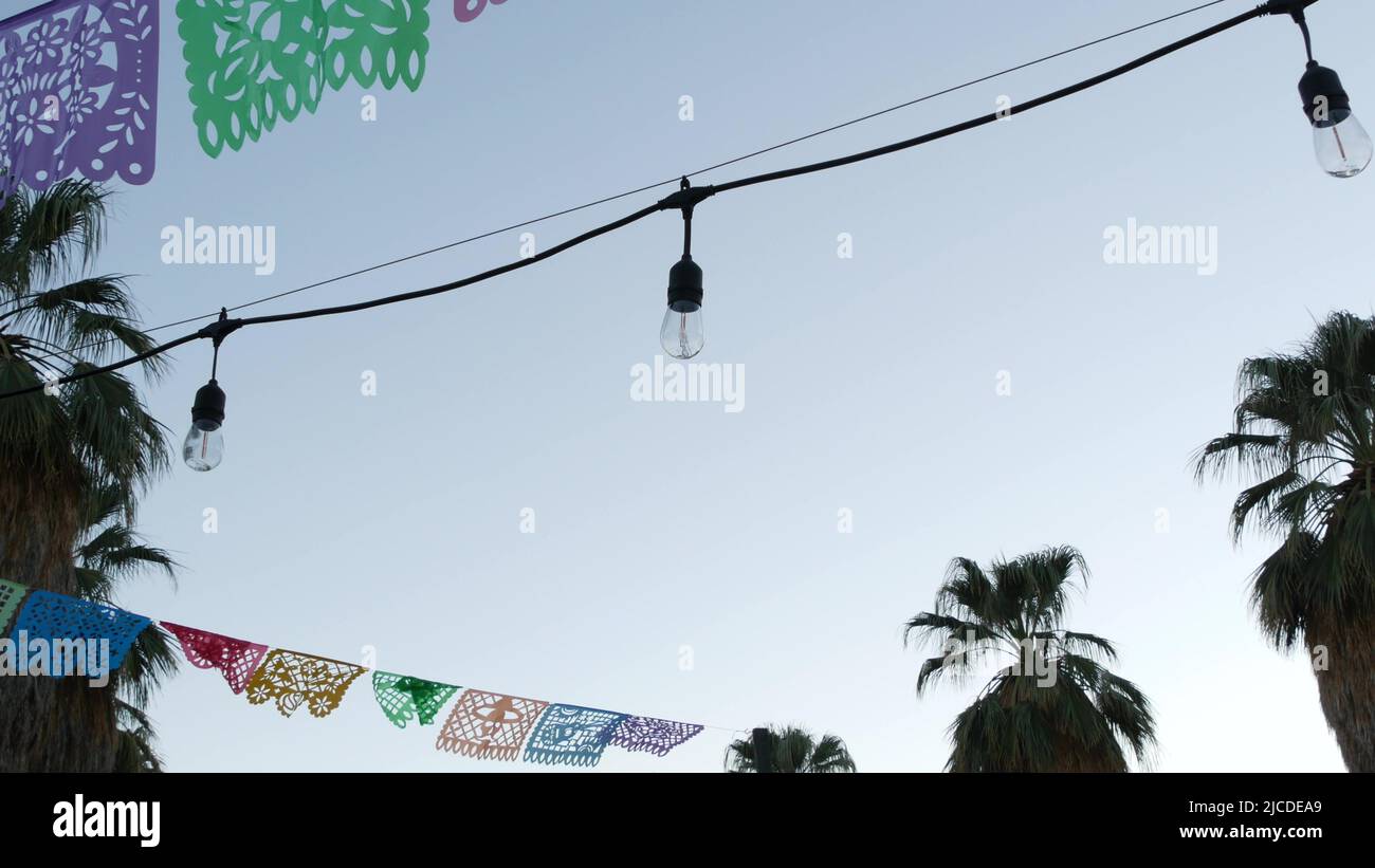 Mexican perforated papel picado banner, festival flags, paper tissue ...