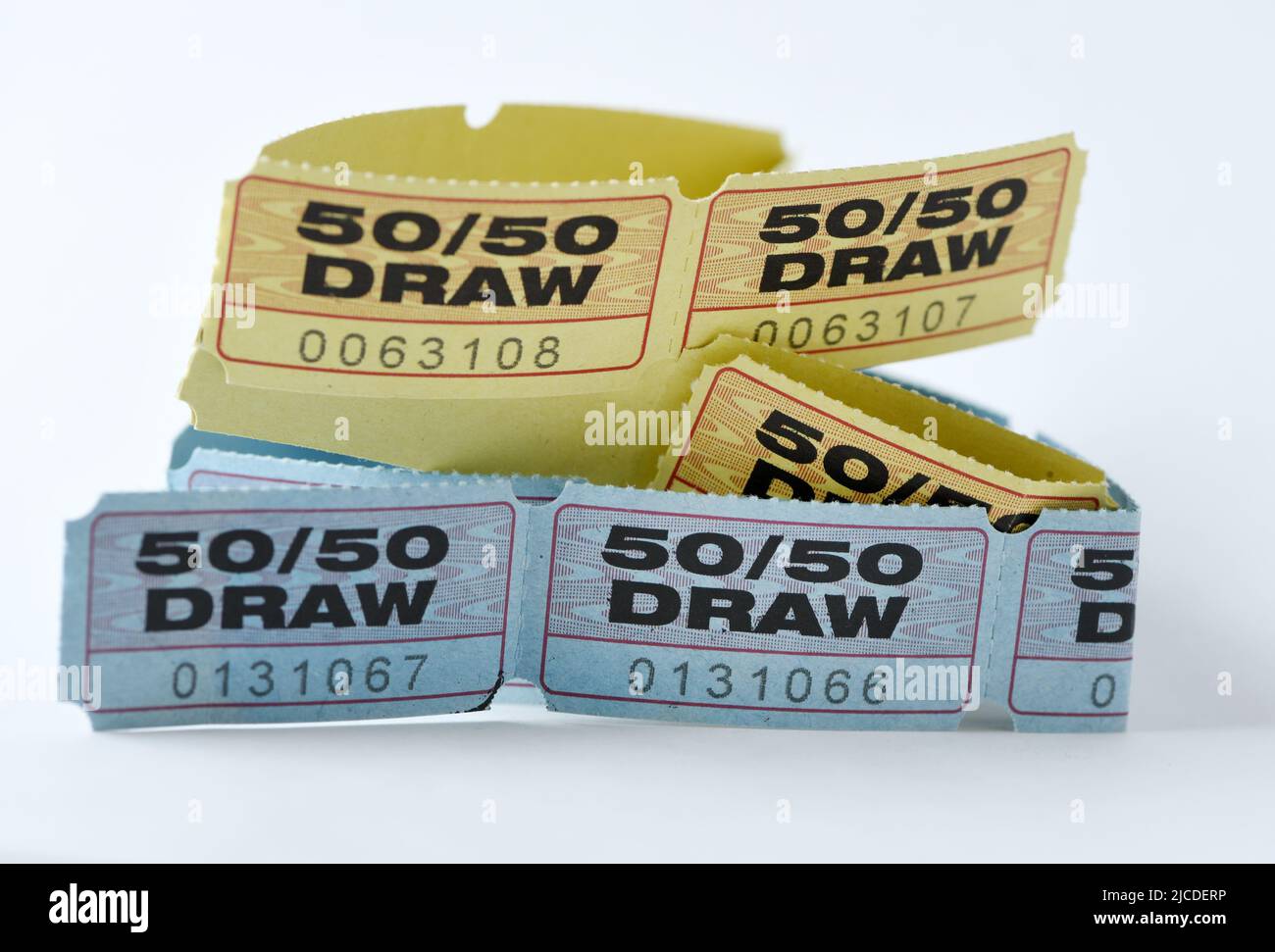 A close up view of a series of 50/50 draw tickets Stock Photo - Alamy