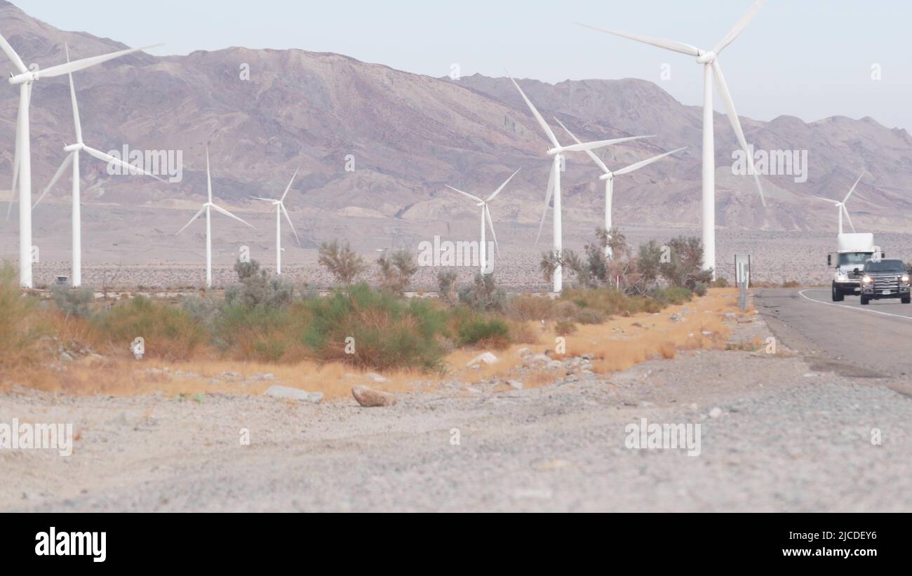 Windmills turbine rotating, wind farm or power plant, alternative green ...