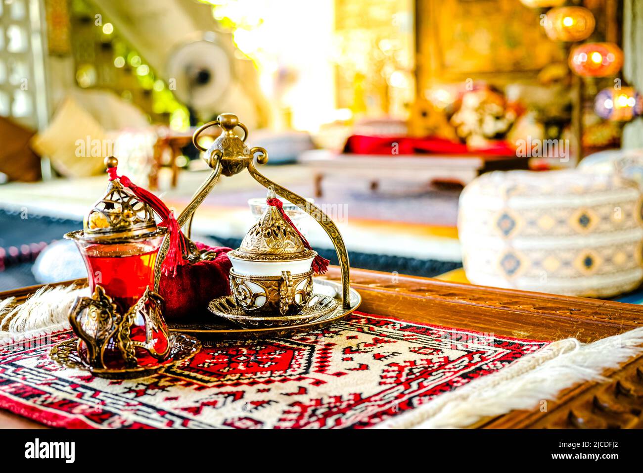 Turkish coffee and tea set in colorful traditional housewares in ...