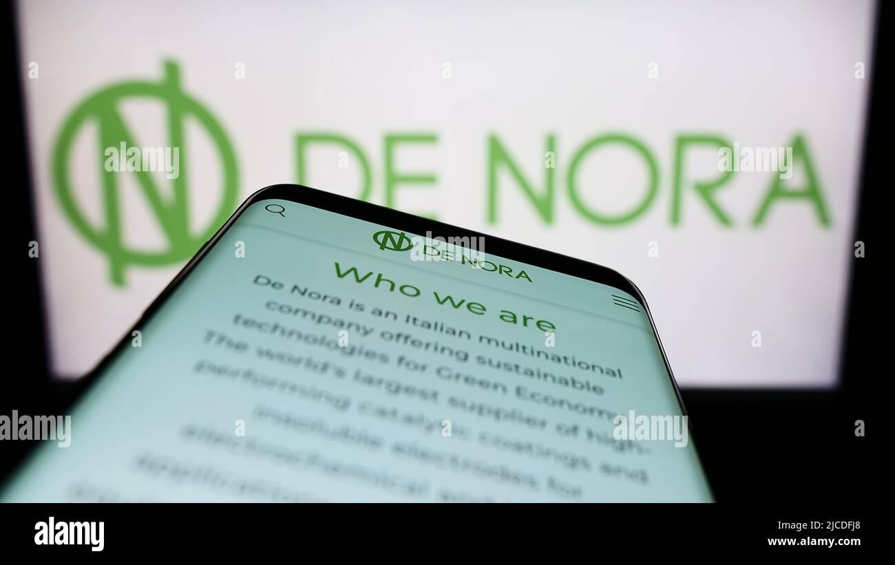 Mobile phone with website of Italian company Industrie De Nora S.p.A ...