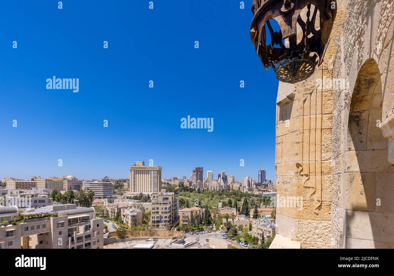 Panoramic skyline view of Jerusalem and arab and jewish neighborhood ...