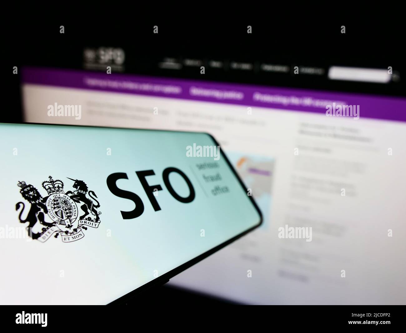 Mobile phone with logo of British agency Serious Fraud Office (SFO) on ...