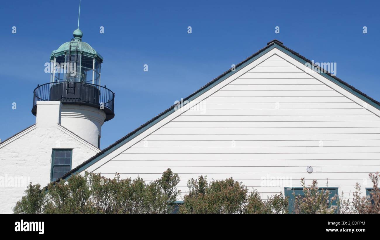 Vintage lighthouse tower, retro light house, old fashioned historic ...