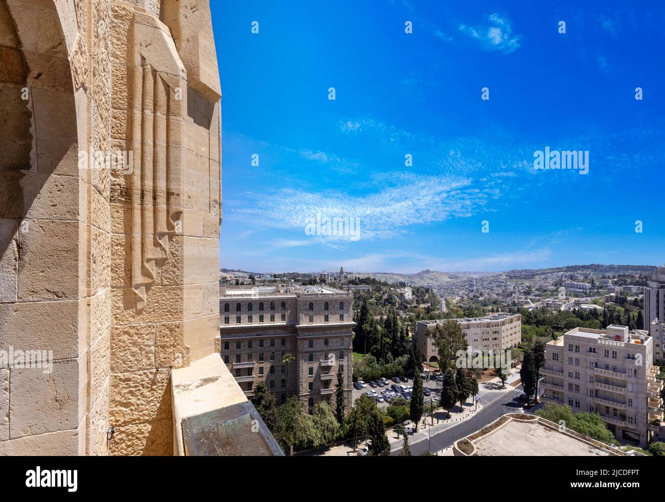 Panoramic skyline view of Jerusalem and arab and jewish neighborhood ...