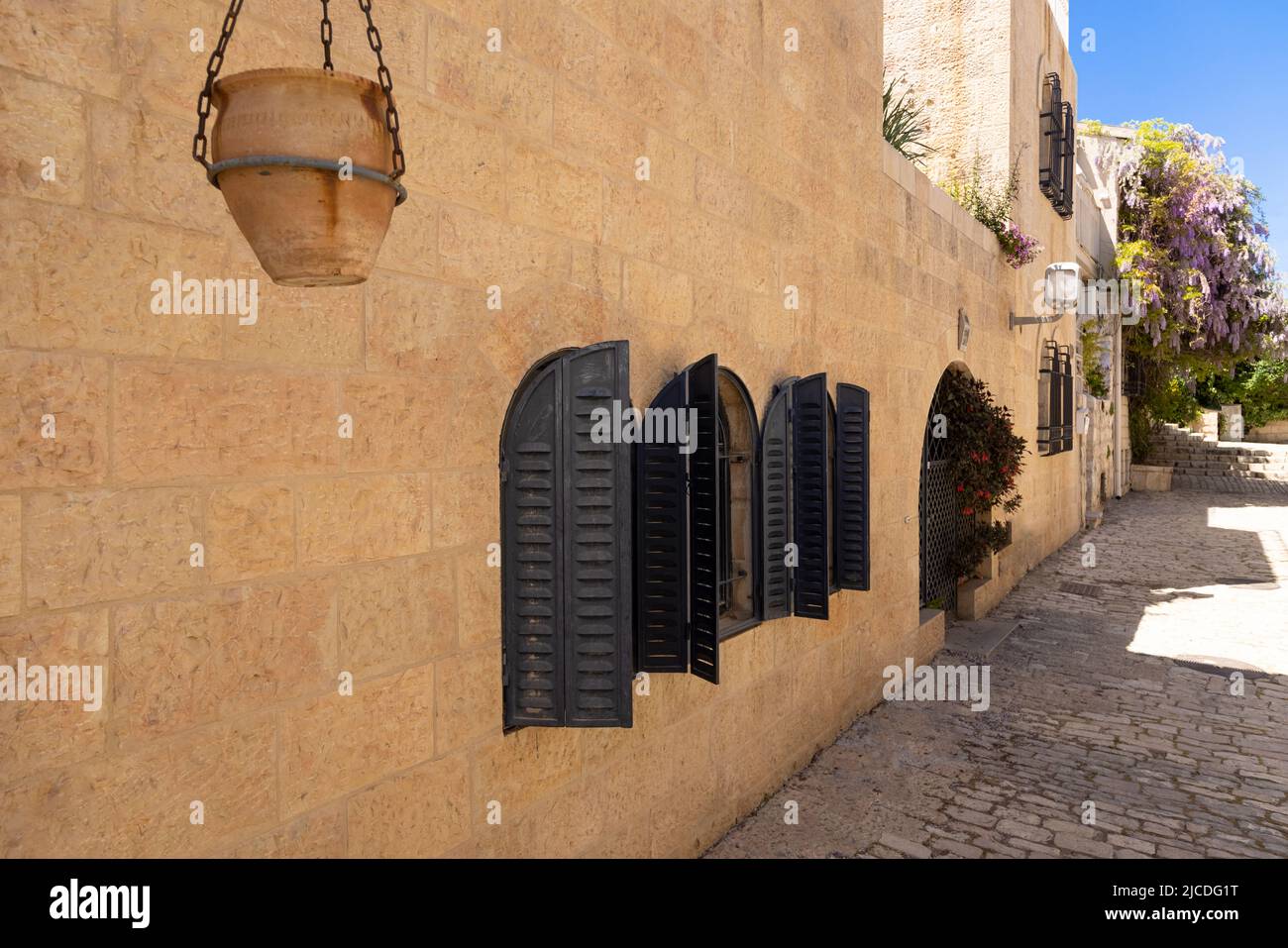 Jerusalem, Israel, Mishkenot Shaananim street scenic views of Jerusalem ...