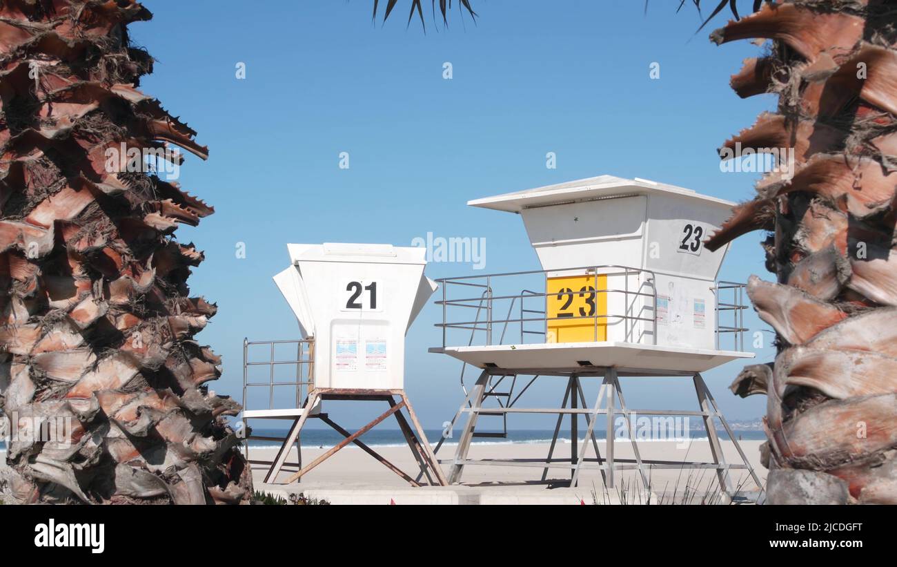 Lifeguard stand and palm tree, life guard tower for surfing on ...
