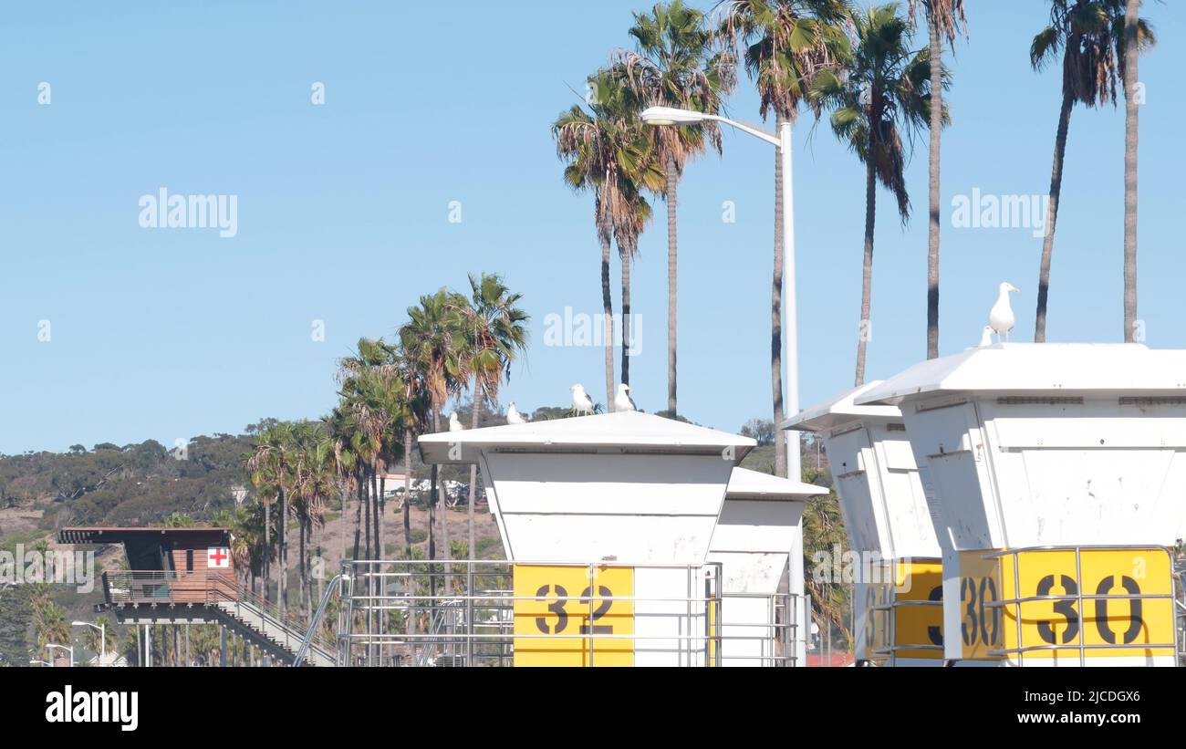 Lifeguard stand or life guard tower hut, surfing safety on California ...