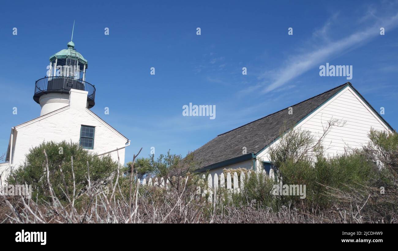 Vintage lighthouse tower, retro light house, old fashioned historic ...