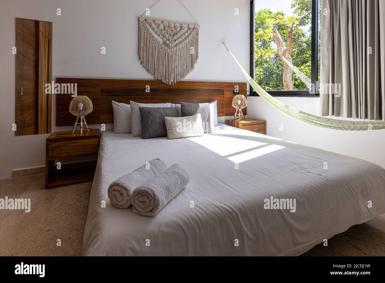 Mexico, Tulum upscale hotel room with jungle views and hammock Stock ...