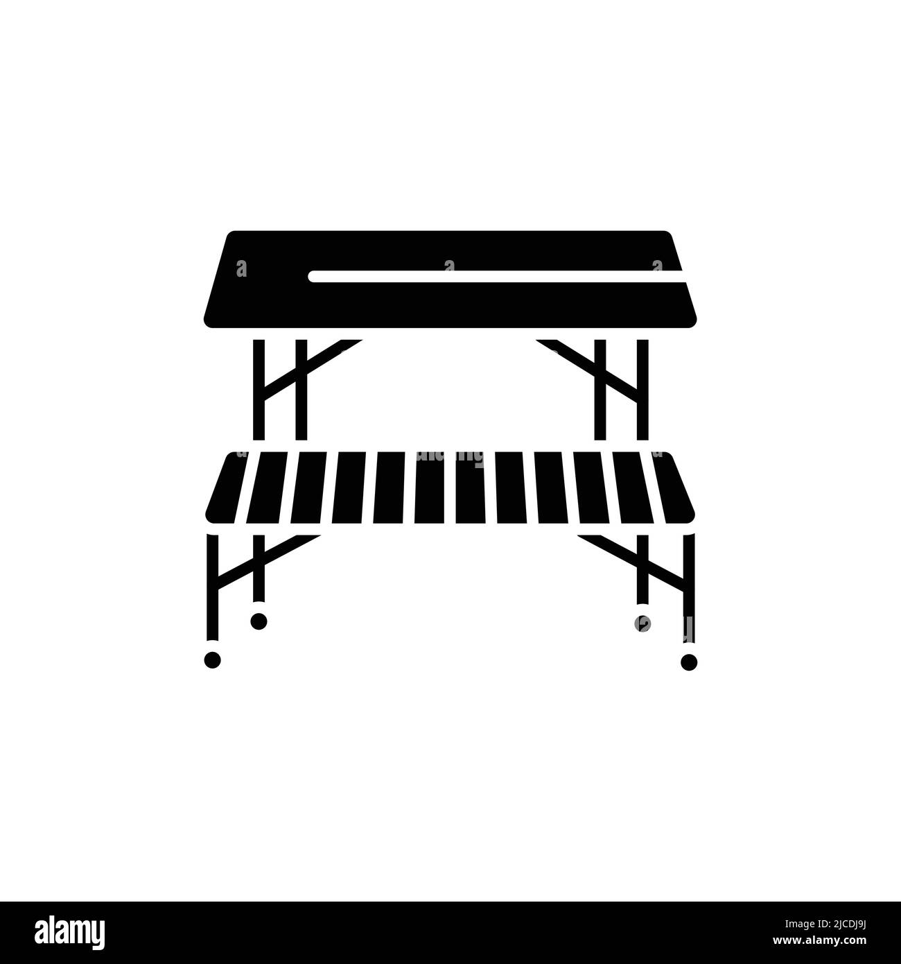 Wooden table and bench line color icon. Outline pictogram for web page ...
