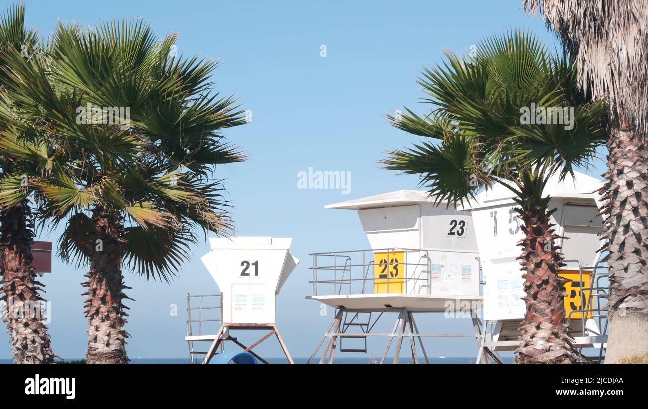 Lifeguard stand and palm tree, life guard tower for surfing on ...
