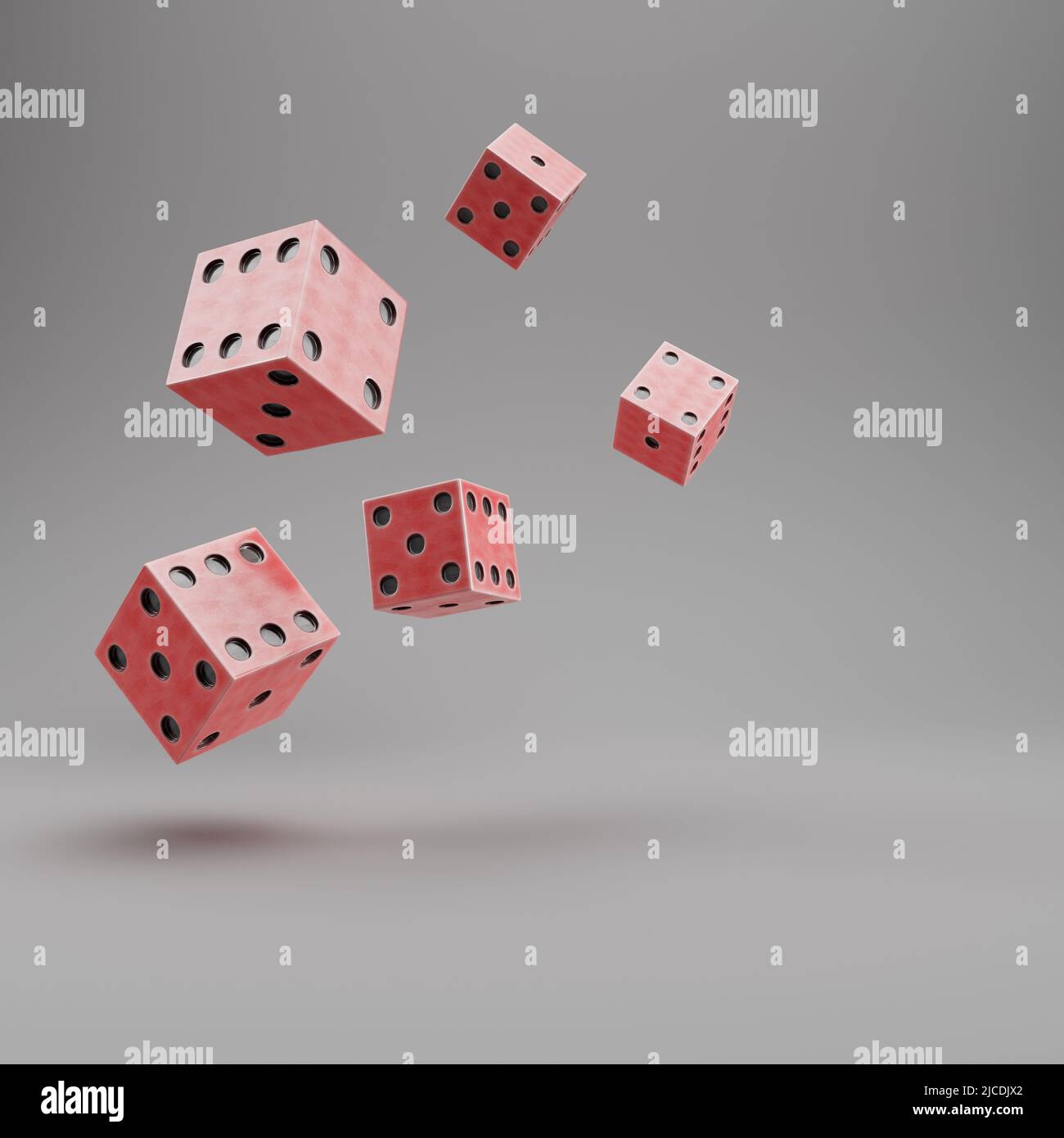 Red gamne dices cubes on gray background with copy space. 3d ...
