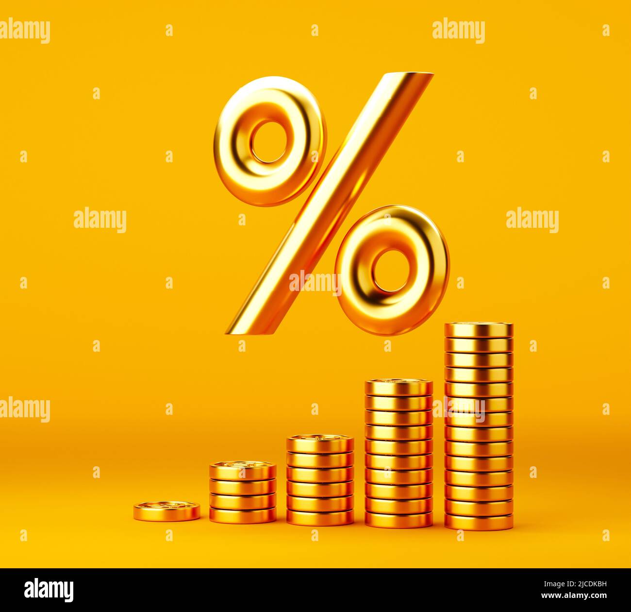 Stacks of golden coin isolated on bright yellow background Stock Photo ...