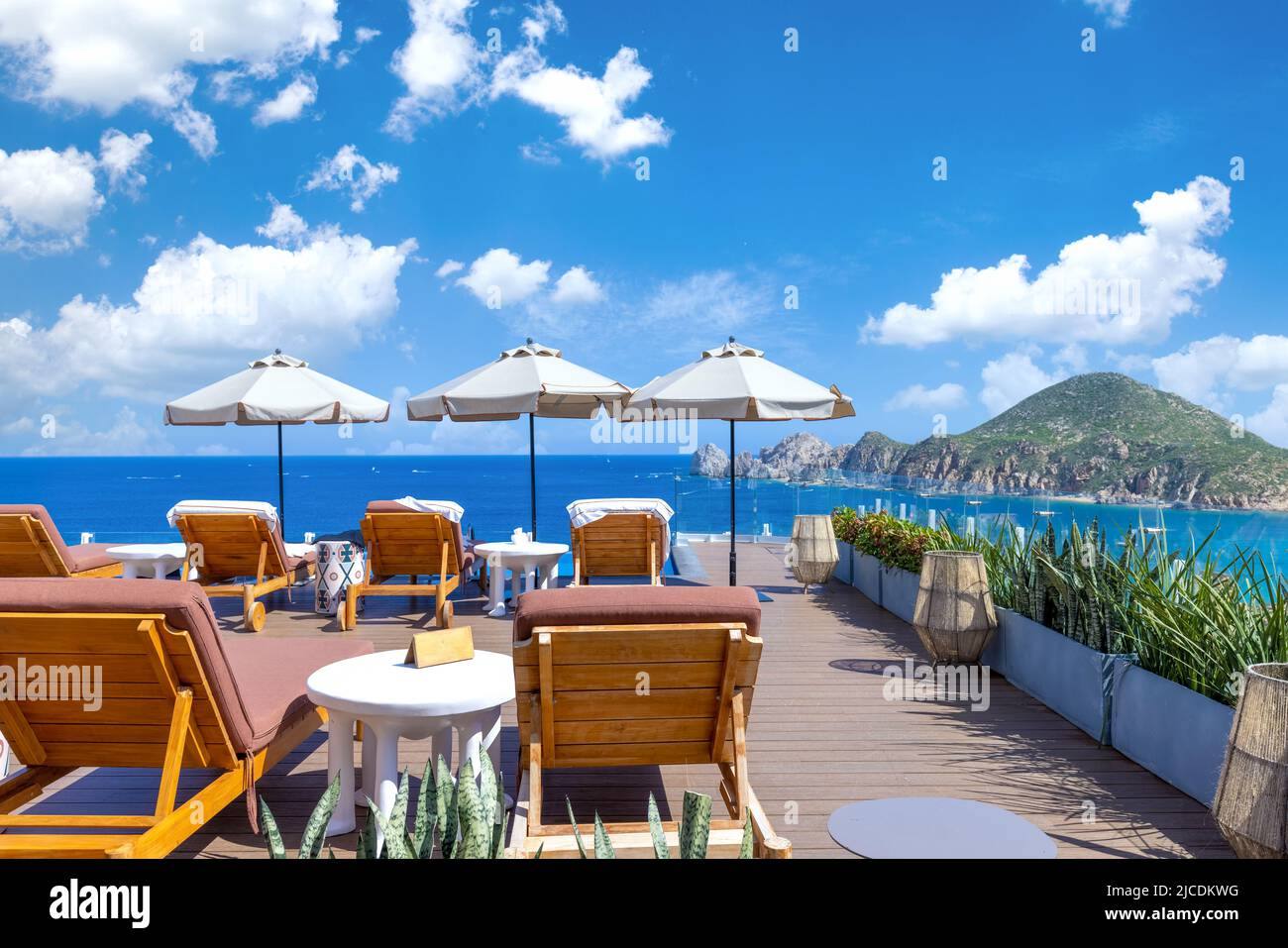 Scenic panoramic aerial view of Los Cabos landmark tourist destination ...