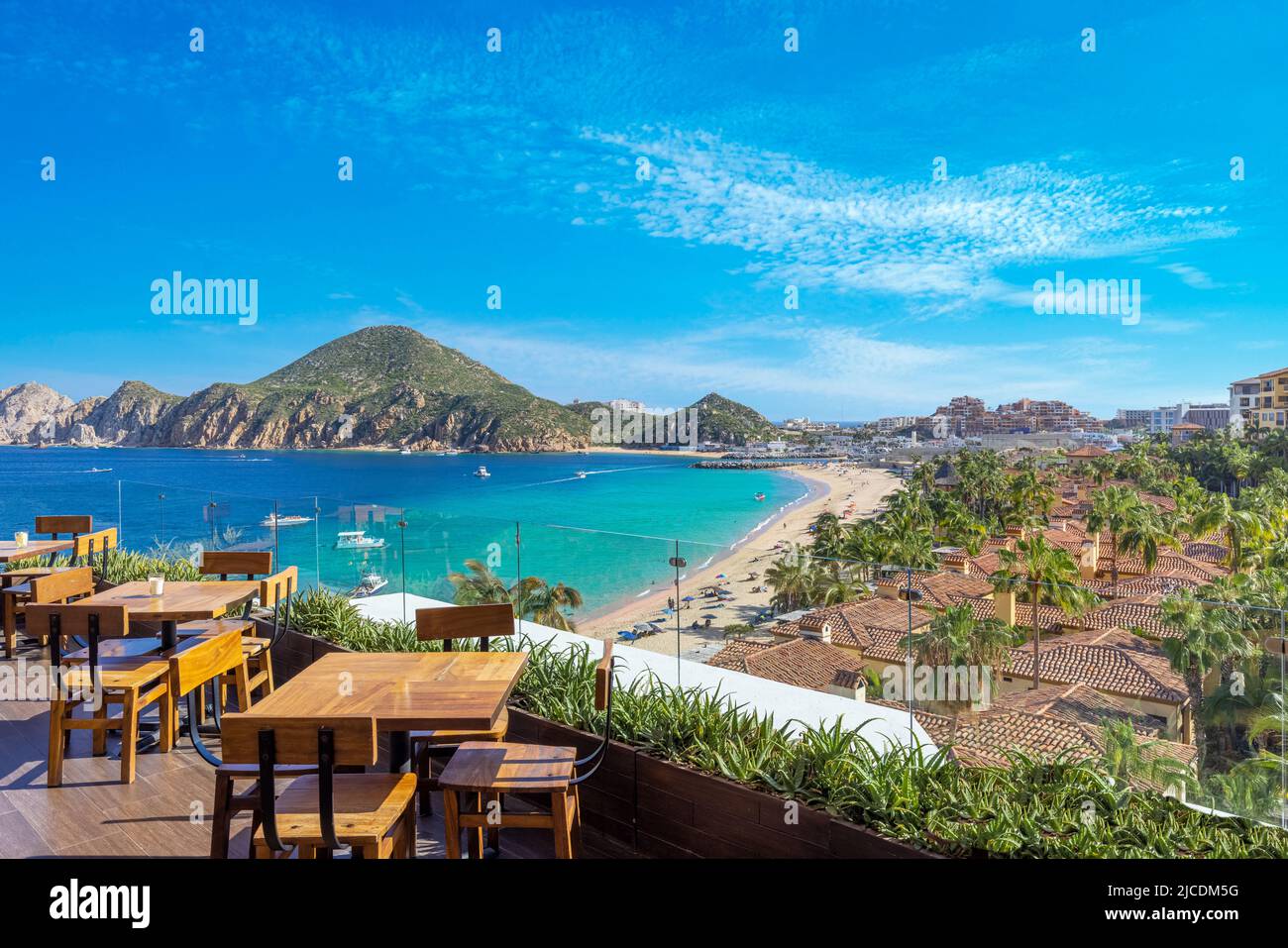 Scenic panoramic aerial view of Los Cabos landmark tourist destination ...