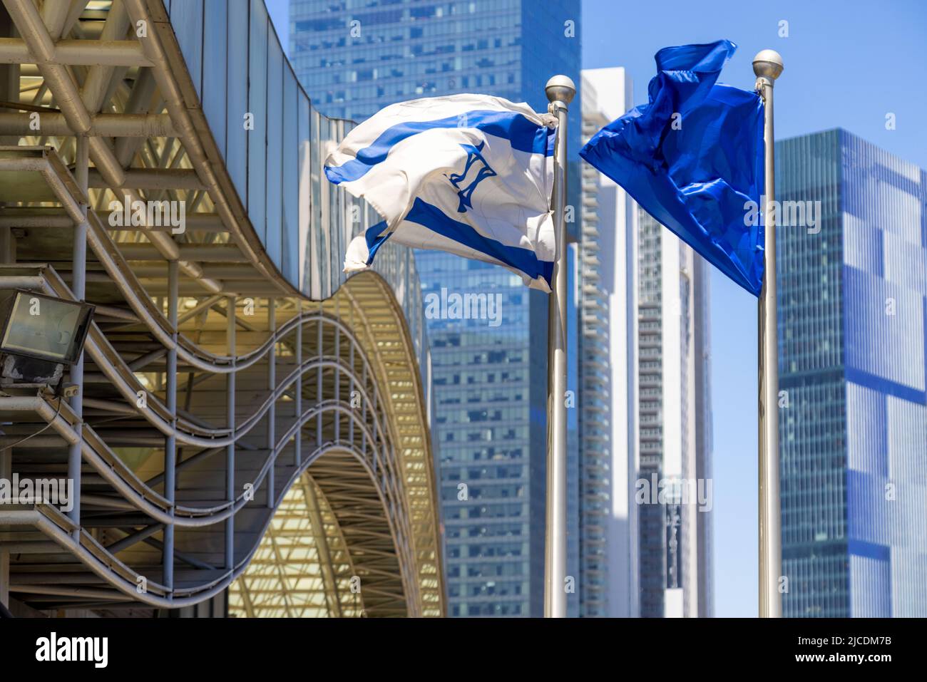 Israel, Tel Aviv financial business district skyline includes shopping ...